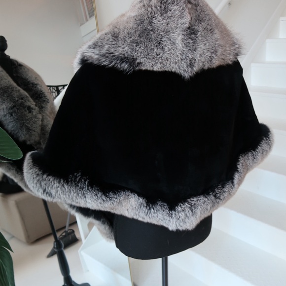 Jackets & Coats | Gray And Black Fur Trimmed Cape | Poshmark